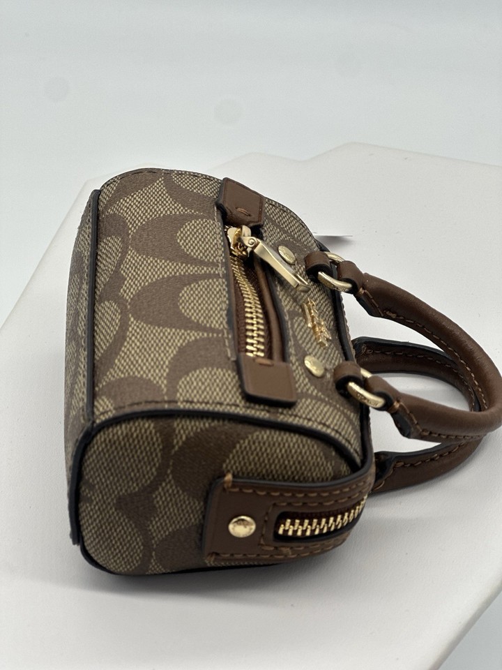 COACH Mini Rowan Satchel Bag Charm Coin Case In Signature Canvas Brown ...