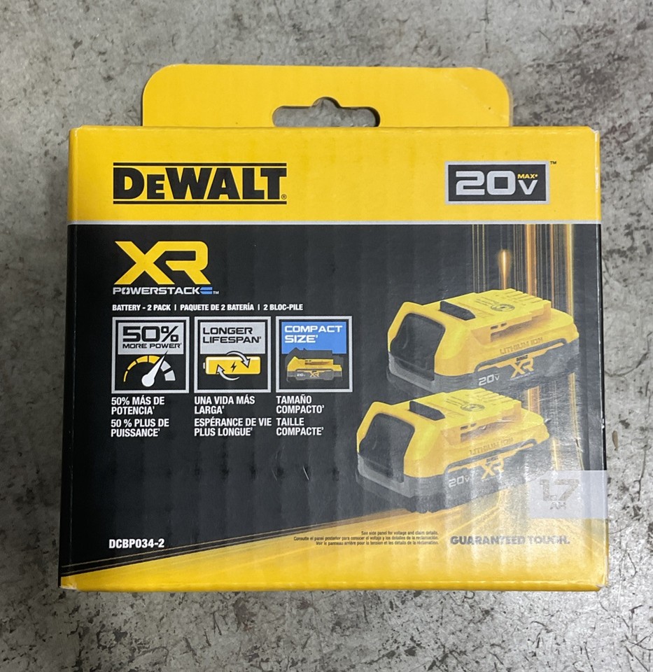 New DeWALT DCBP034-2 Powerstack 1.7Ah Compact Battery (2 Pack) 20V -No ...