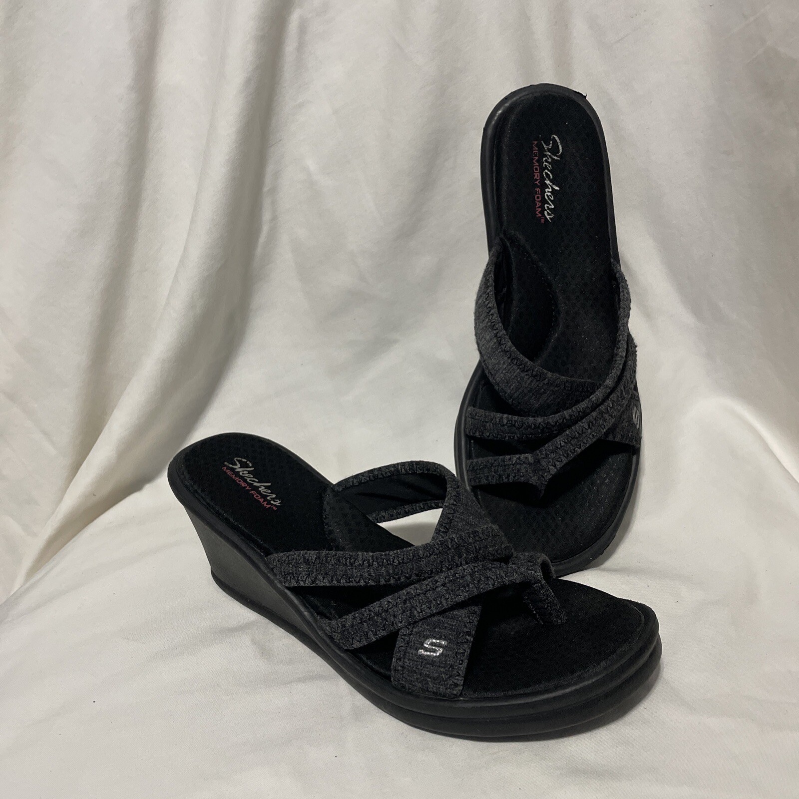 Skechers Rumblers Wedge Thong Sandals Heather Gray Wo… - Gem