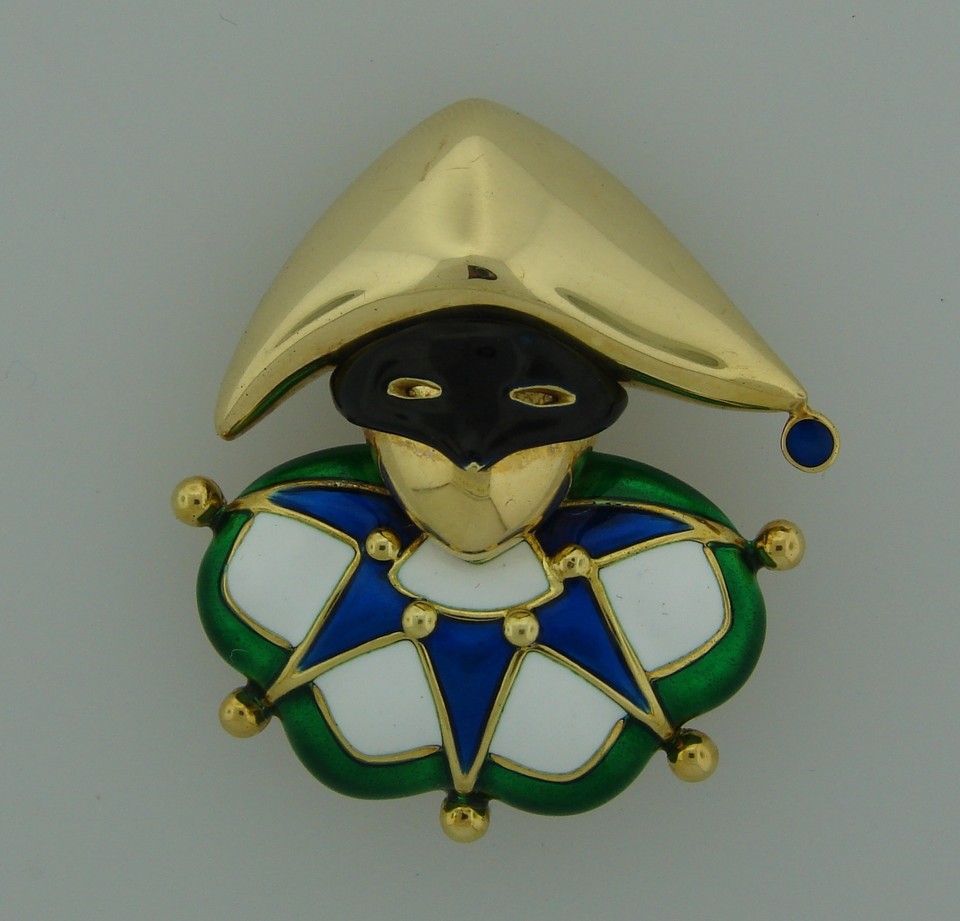 MAUBOUSSIN Paris Enamel Gold JESTER PIN BROOCH 1980s | eBay