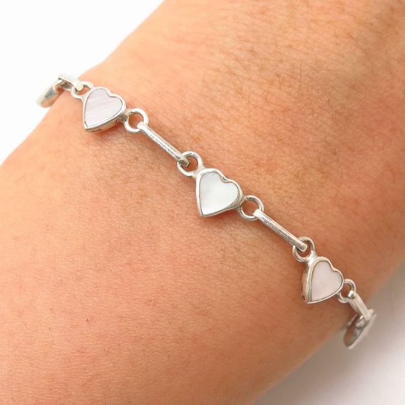 Shiny White Enamel With Heart Shape Link Design Women's Bracelet In 935 ...