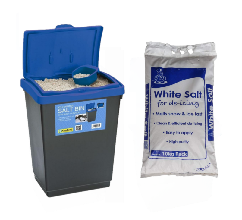 47L GRIT SALT BIN DUSTBIN & SCOOP DE-ICE STORAGE CONTAINER + 10KG BAG ...