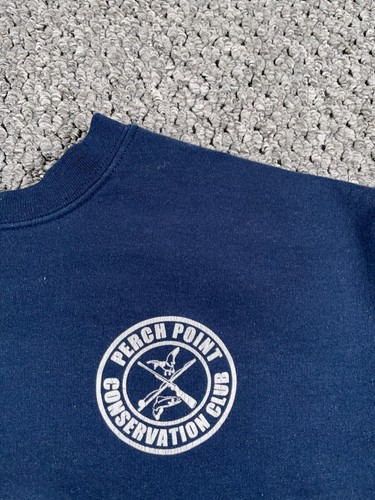 Retro Michigan Perch Point Conservation Club Sweatshirt Adult XL Dark Blue Boxy | eBay