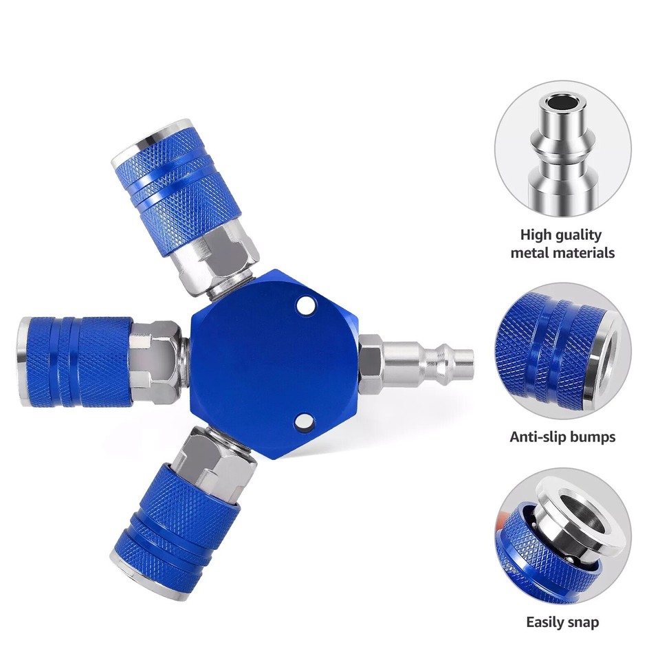 1/4" 3 Way Air Manifold Air Hose Splitter Durable Quick Connect Air ...