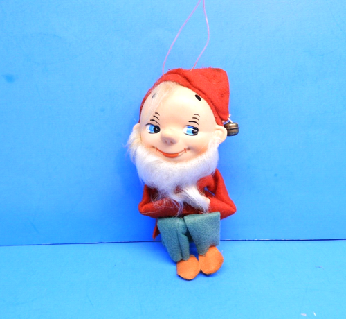 VTG BEARDED SITTING ELF 1950'S RUBBER HEAD RED GREEN BELL SMILING MADE ...