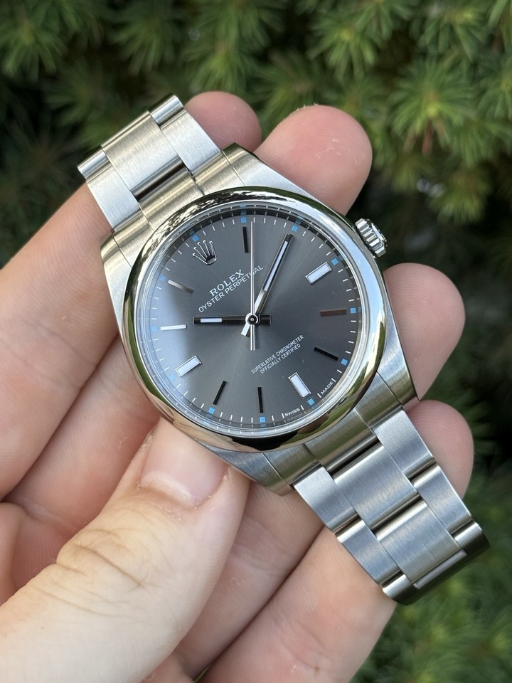 Rolex Oyster Perpetual 39mm Rhodium Gray Dial 114300 | eBay