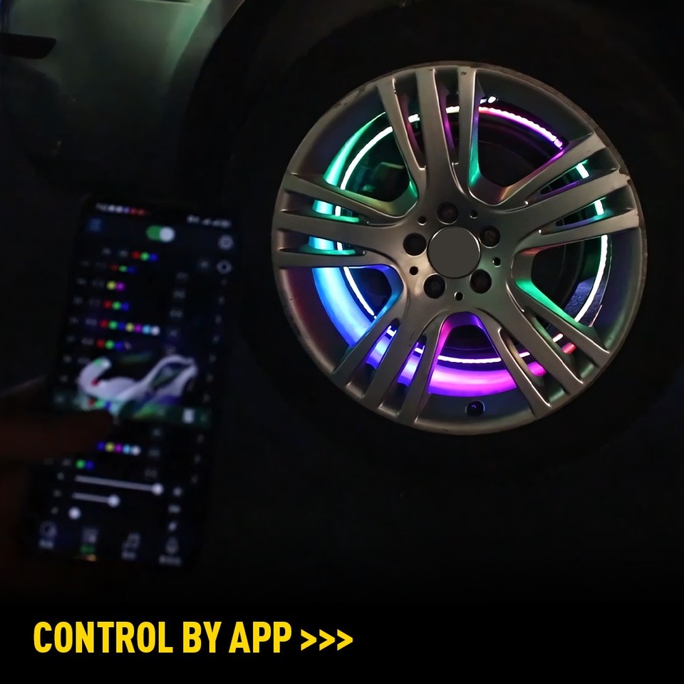 4PC 15.5inch RGB Wheel Ring Lights LED Light For Truck Car Rim Lights ...