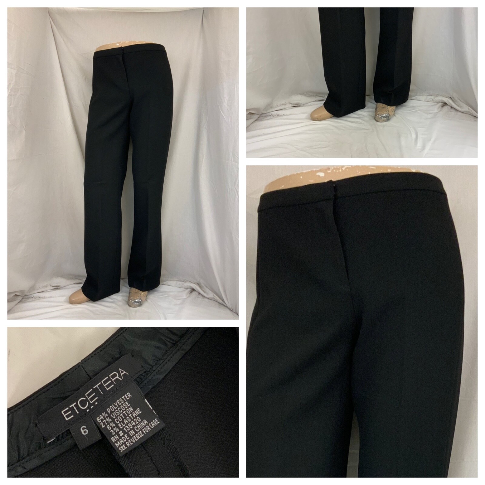 Etcetera Dress Pants 6 Black Flat Front Poly Blend Straight YGI N2-64 ...