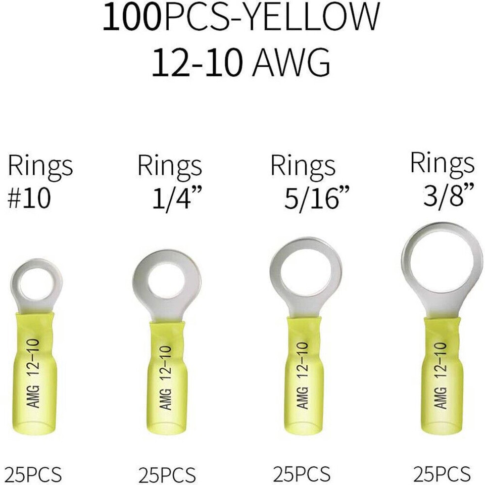 100Pcs Ring Eyelet Heat Shrink Wire 12-04AWG Connector Terminals M5 M6 ...