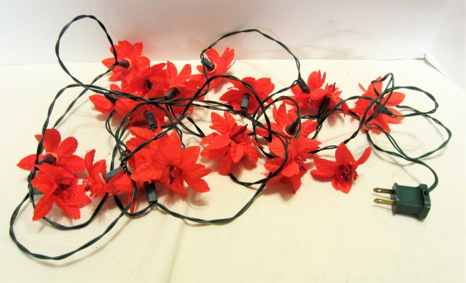 Vintage Silk Poinsettia Christmas Light String, 20 Light Set | eBay