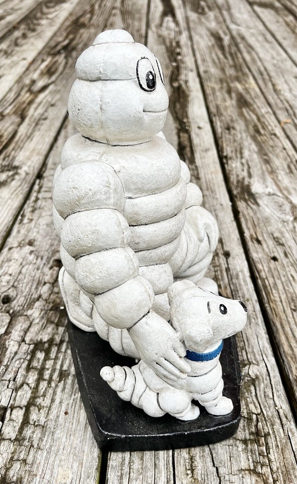 Michelin Man Bibendum w/ Bubble the Dog 10” Tall HEAVY Cast Iron Statue ...