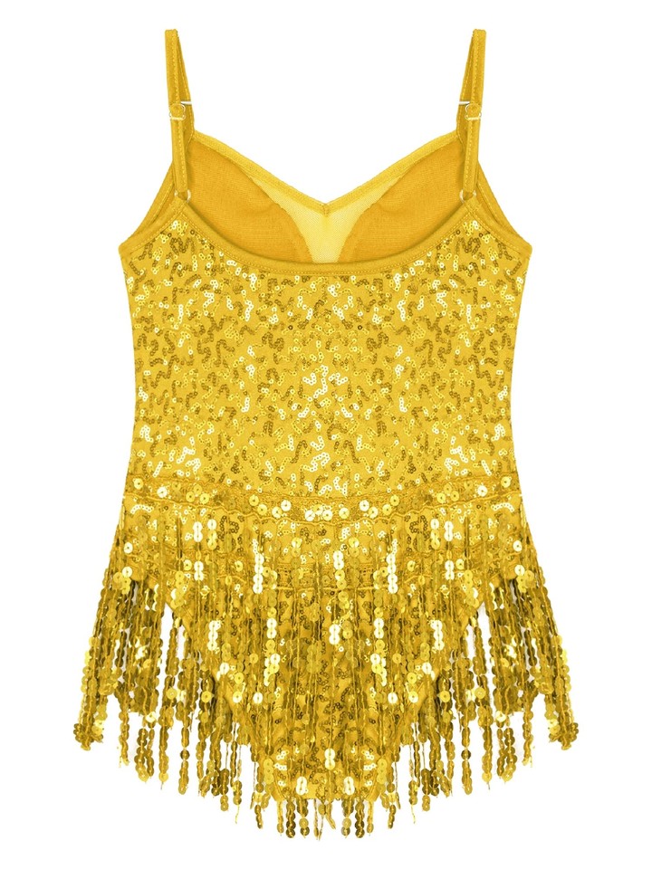 Kids Girls Rumba Samba Tassel Dance Costume Sparkly Sequin Latin ...