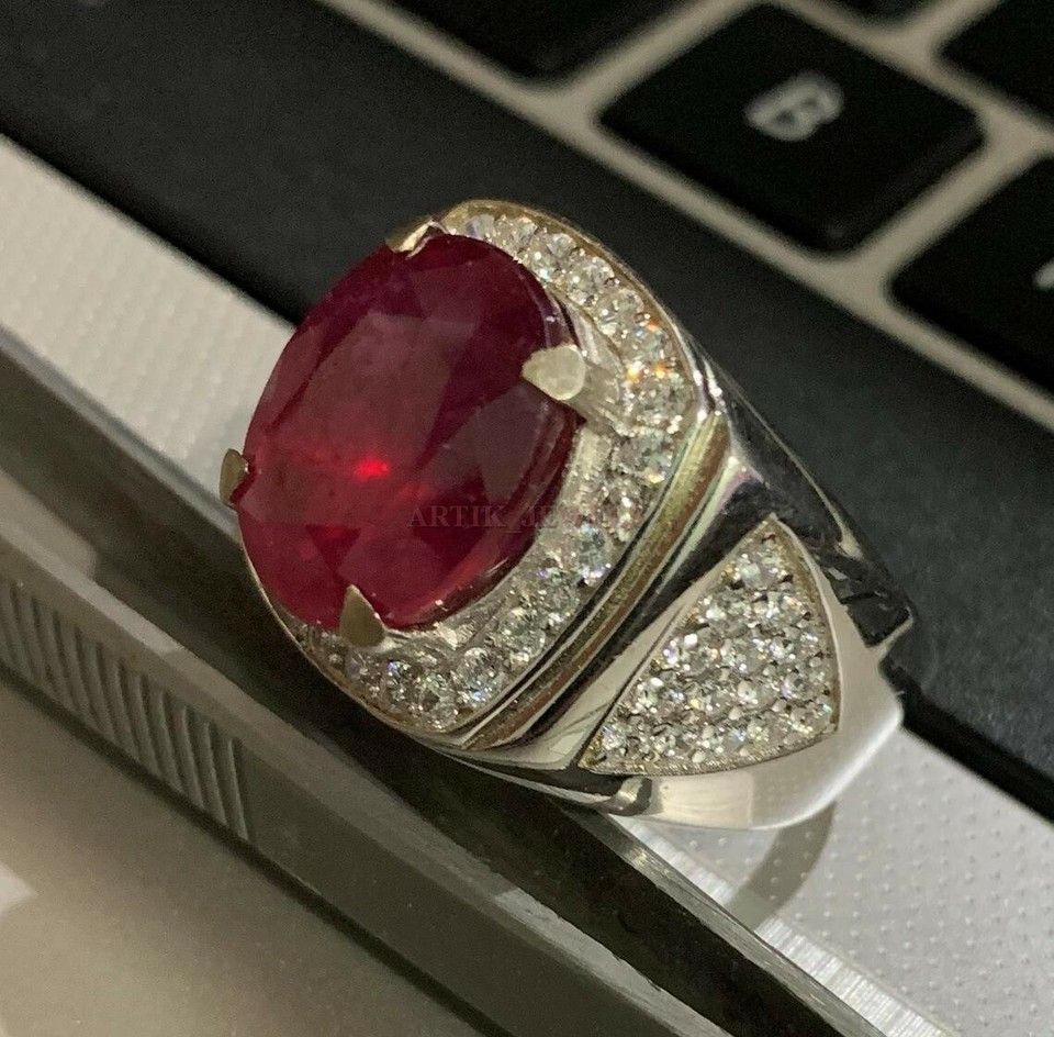 Heated Ruby Gemstone with 925 Sterling Silver Ring for Men's #1480 | eBay