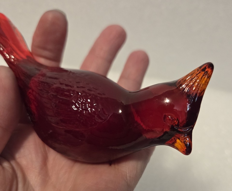 Vintage Fenton Ruby Red Glass Cardinal Bird Figurine Paperweight Loved ...
