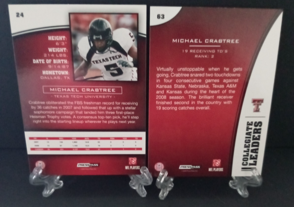 2009 Press Pass Michael Crabtree (2 Cards) #24 #63 Texas Tech RC $3.19 ...