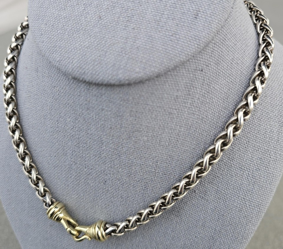 David Yurman Wheat Chain Necklace 14k 585 Solid Gold Clasp 16" 6mm wide ...