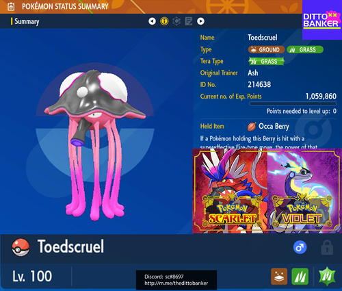 Pokemon Scarlet/Violet SHINY Toedscruel Lv.100 Bold 6IV Mycelium Might ...