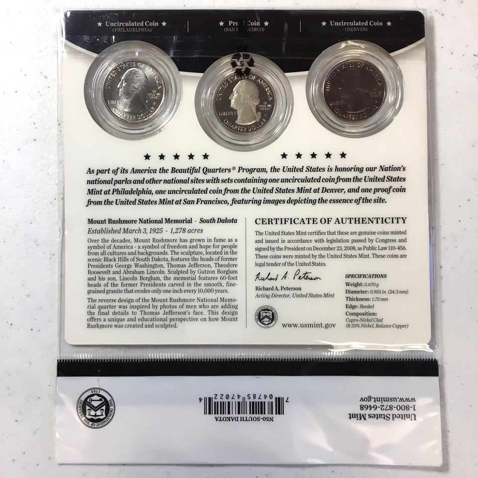 2013 MOUNT RUSHMORE AMERICA THE BEAUTIFUL QUARTERS 3-COIN SET. US MINT ...