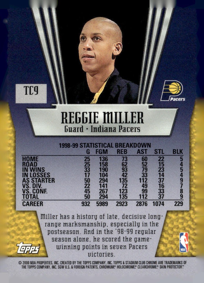 1999-00 Stadium Club Chrome #TC9 Reggie Miller True Colors | eBay