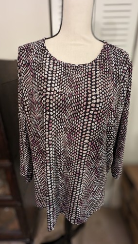 CATHY Women's Top Tunic Colorful Pebble Print Purple Pink Gray Stretch ...