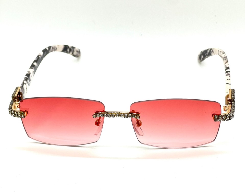 Men Women Sunglasses Red Lens Designer DIAMOND Rimless Small Frame Buff ...