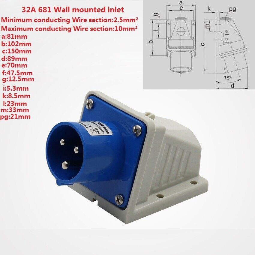 230V 16/32Amp 3Pin Industrial Site Plugs/Socket IP44 Male/Female ...