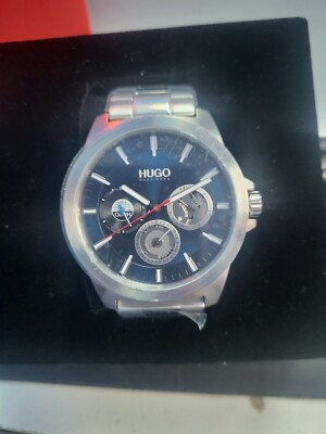 Hugo BOSS Sterling Silver Blue Face Chronograph Watch MEN'S designer ...