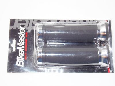 BIKEMASTER BLACK TOURING CHROME TRIM FOAM HANDLEBAR GRIP L=150mm D=22 ...