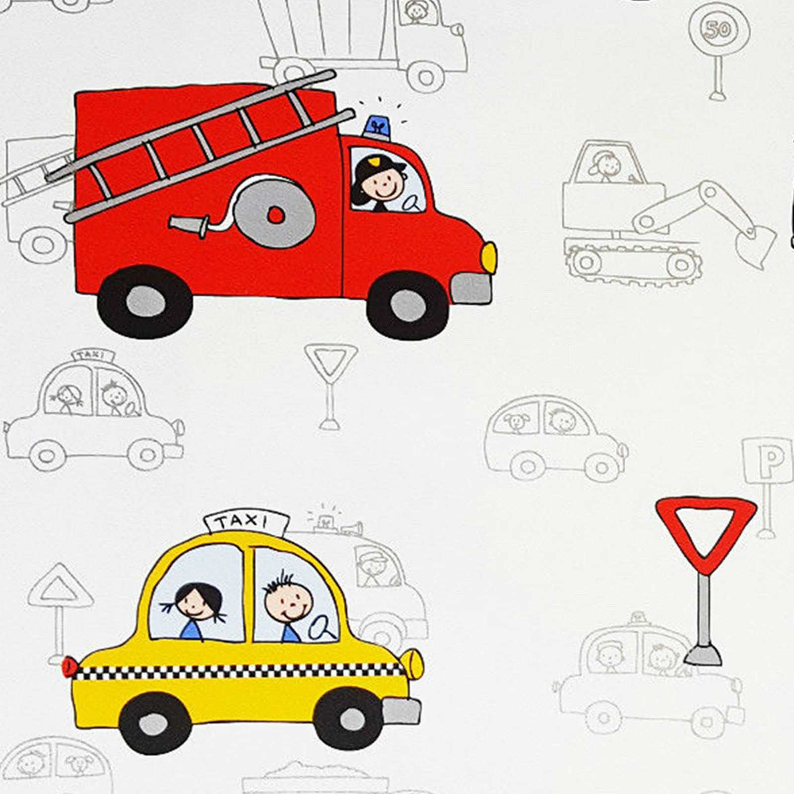Kids Boys Childrens Wallpaper Cars Fire Engine Trucks Lorries Digger ...