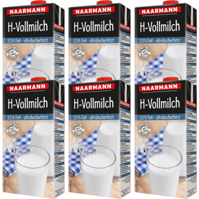 Naarmann H Milch 3.5 Fett Vollmilch ultrahocherhitzt 1000ml 6er Pack ...