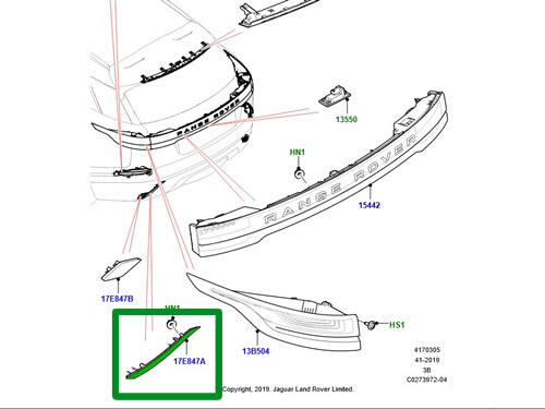 GENUINE LAND ROVER REFLECTOR REAR BUMPER LIGHT RH RANGE ROVER VELAR ...