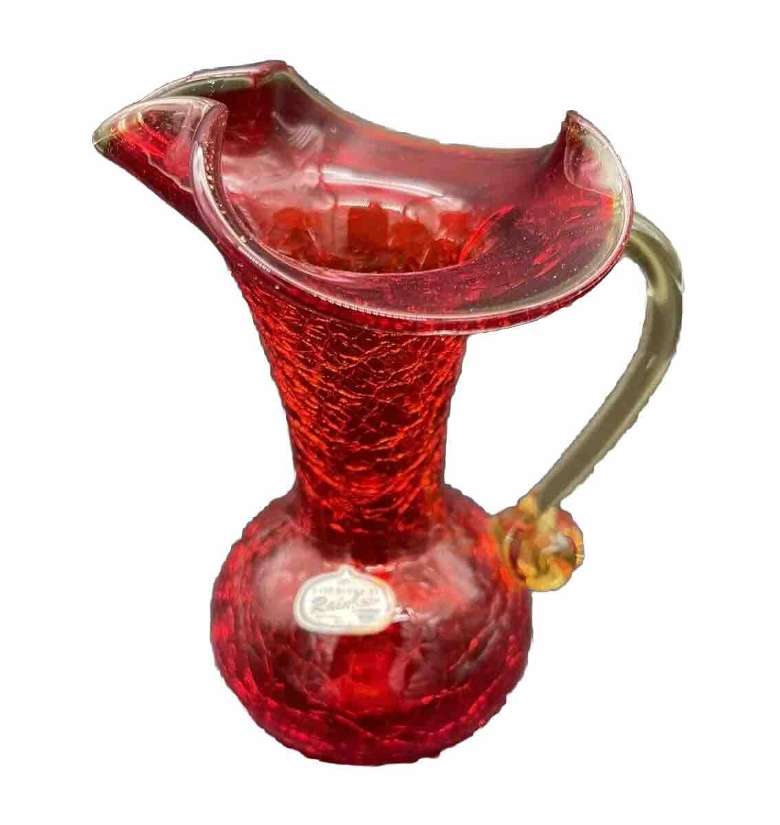 Rainbow Hand Blown Amberina Crackle Glass Mini Pitcher / Vase Red ...