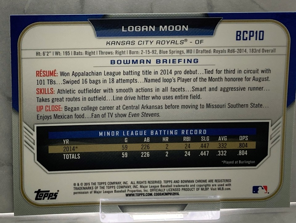 2015 Bowman #BCP10 Logan Moon Kansas City Royals | eBay