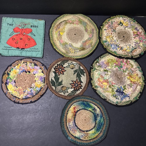 Lot Of 7 HAND HOOKED Antique Rug TABLE MAT #R14 | eBay