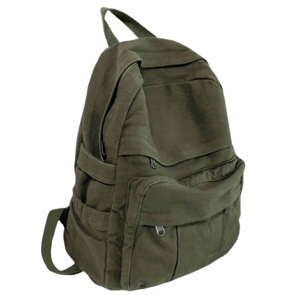 Rucksack Military Green Canvas Backpack Women Men School Travel Laptop ...