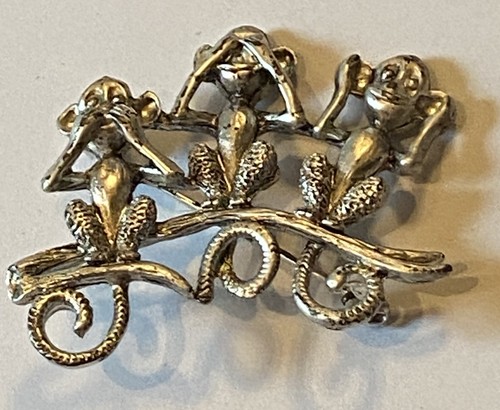 Cute Vintage Danecraft Silver Tone Hear, See, Speak No Evil Monkey ...