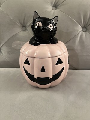 Cobwebs & Cauldrons BLACK Cat + PINK Pumpkin Ceramic Candy Jar ...