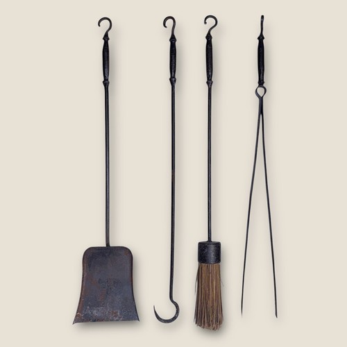 PRIMITIVE WROUGHT IRON FIRE PLACE TOOLS 4PC SET FIREPLACE | eBay