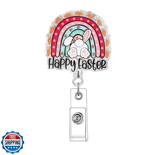 Easter Badge Reel with Badge Holder Retractable Clip 1 Pcs Cute Bunny ...