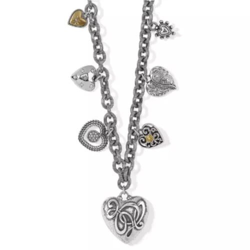 Brighton ONE LOVE hearts heart Charm Necklace NWT $148 POUCH INCLUDED ...
