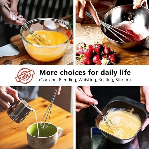 Walfos Mini Whisk, Non-Rust Small Whisks Stainless Steel Tiny Whisk Set ...