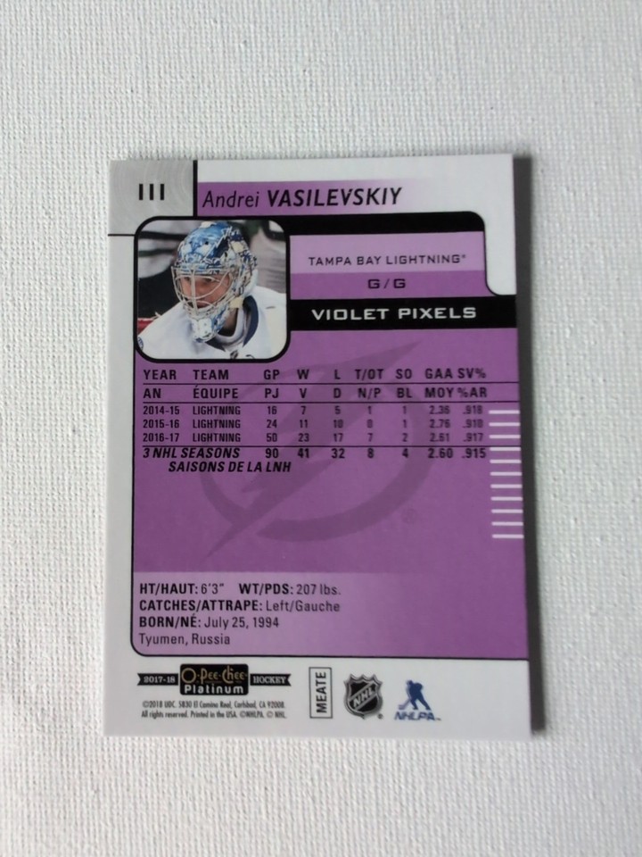 Andrei Vasilevskiy 2017-18 O-Pee-Chee OPC Platinum Violet Pixels 111 Free Ship | eBay