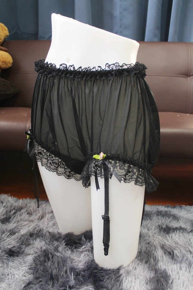 #B42 VTG Style 2XL/ElasticW.24-42" Black Nylon Brief Garters Panties ...