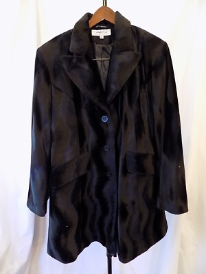 MITSU LONDON Black Retro Faux Fur Front Button Long Coat Sz M England ...