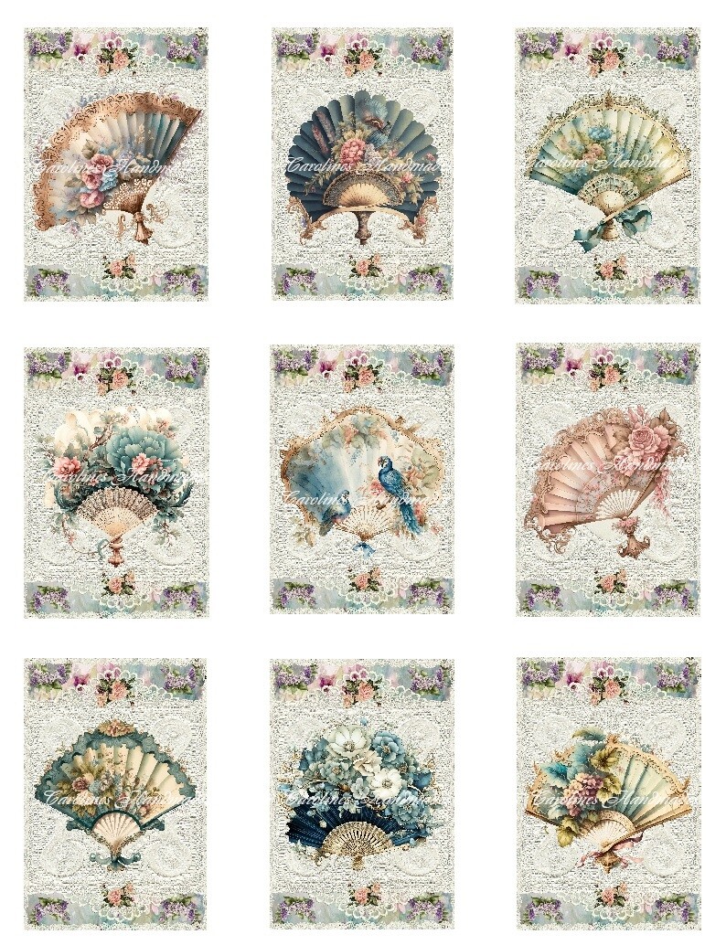 Victorian Floral Hand Fan A MULTI-SIZE Cotton Fabric Quilt Blocks ...
