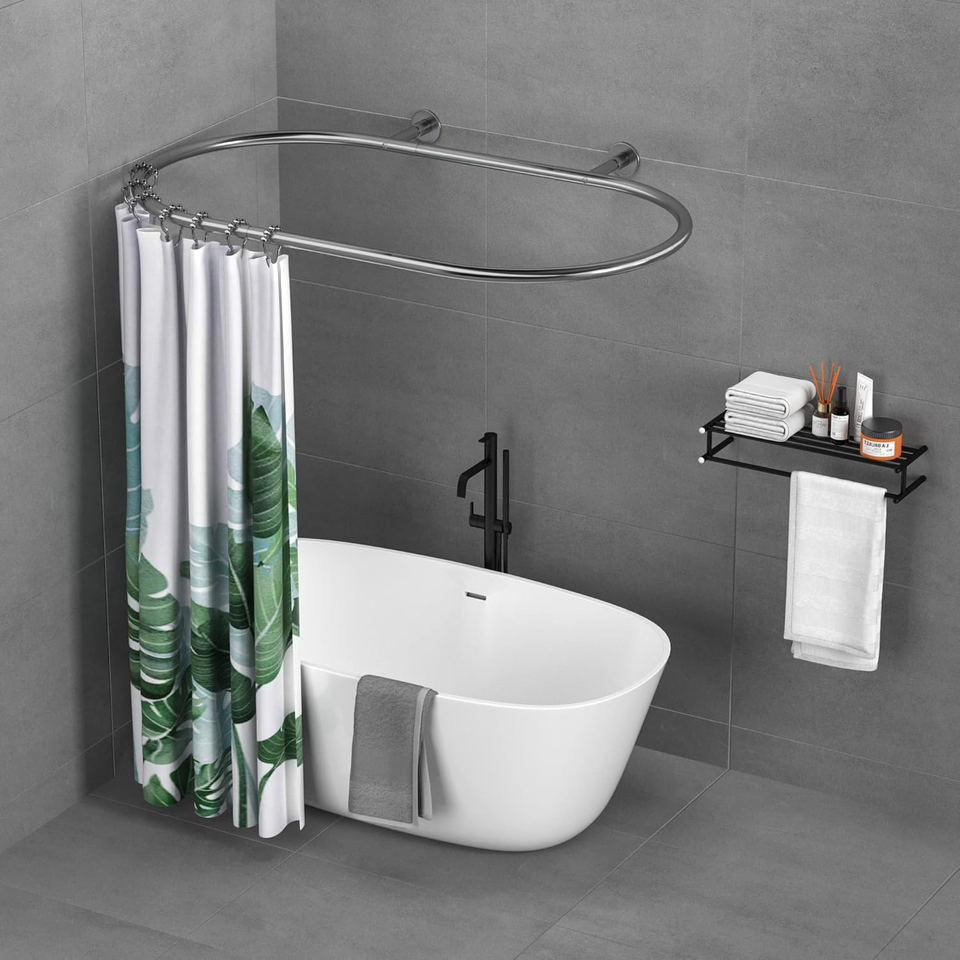 Aluminum Alloy Oval Shower Curtain Rod Hoop Square Shape Bathroom Rod ...