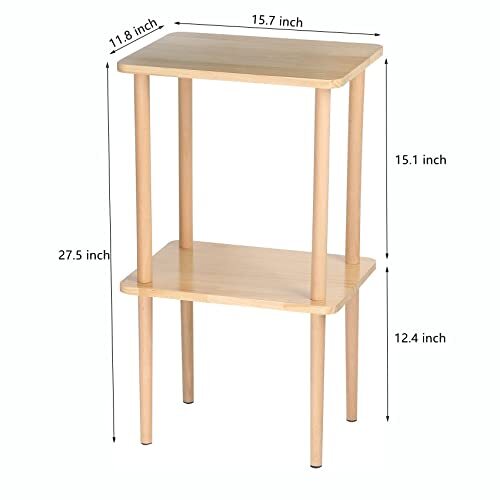 Solid Wood Side Table, 2-Tier Narrow End Table with Storage Shelves for ...