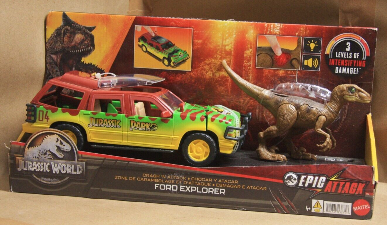Jurassic World Crash 'N Attack Ford Explorer Epic Velociraptor Dino ...