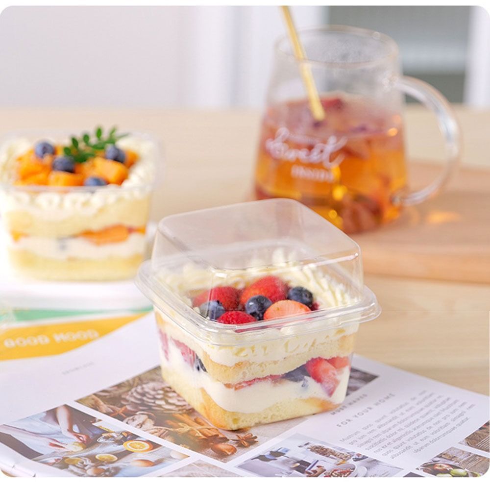 50Pcs Plastic Dessert Cups Square Cupcake Container Pastry Packaging ...