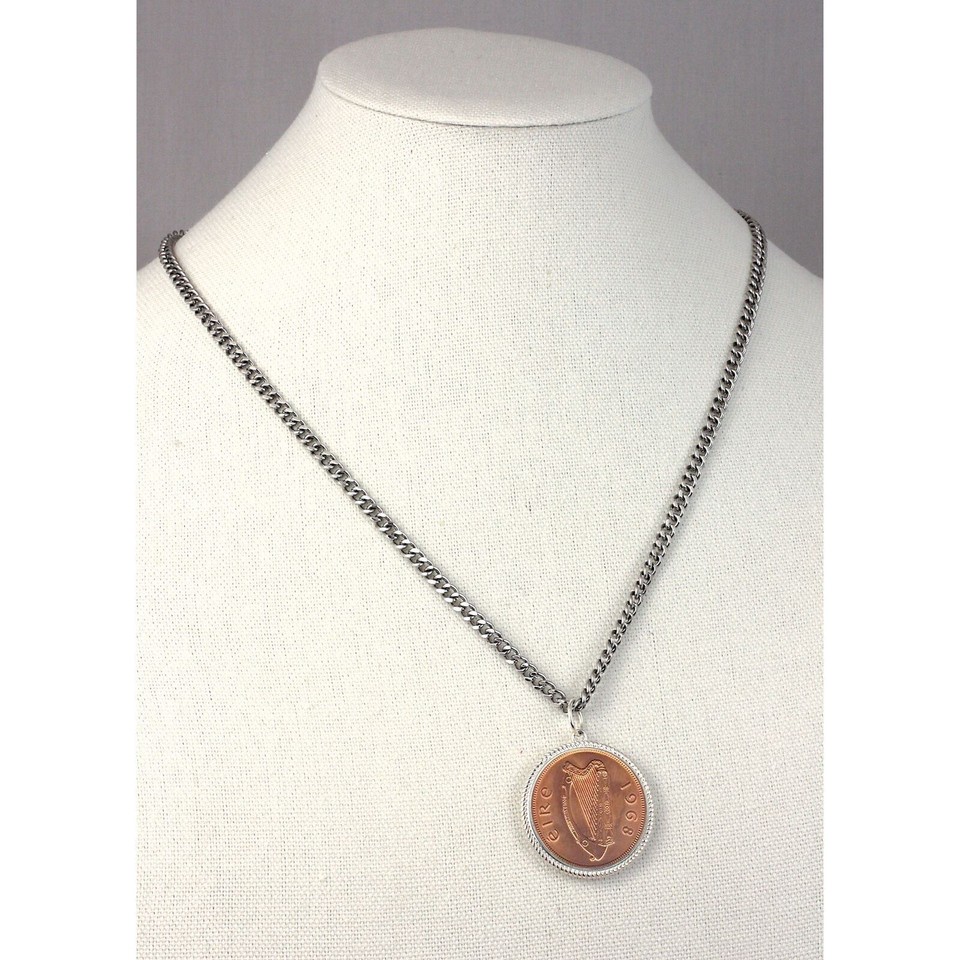 Men's Curb Chain Necklace with Large Irish Penny Pendant | Genuine Coin ...